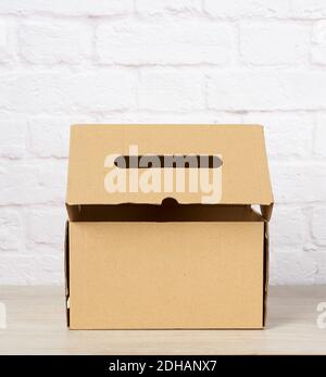Closed rectangular cardboard box made of corrugated cardboard, sealed ...