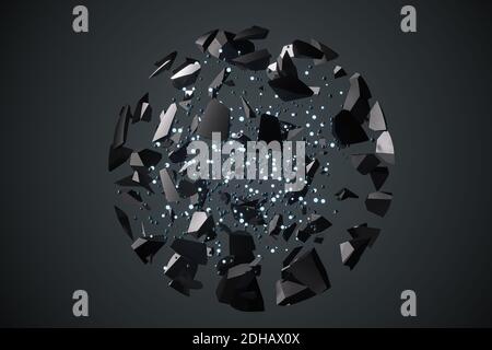 Cracked metal rocks exploding, 3d rendering. Computer digital drawing ...