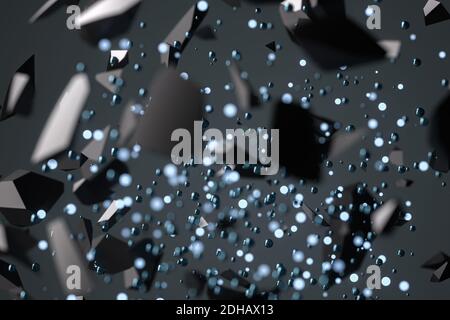 Cracked metal rocks exploding, 3d rendering. Computer digital drawing ...