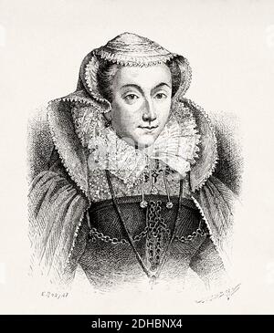 Marie Stuart, vintage engraved illustration. 12th to 18th century ...