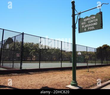 Hamilton Recreation Center Playground and Pool sign in the Western ...