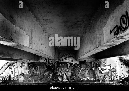 Gritty urban scene showing the graffiti and street art at the BMX and ...