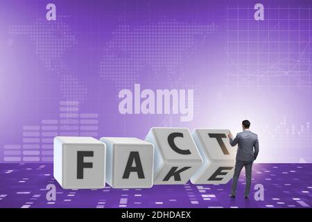 Face or fact concept with turning cubes with letters Stock Photo - Alamy