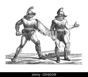 Gladiator fight in an ancient Roman colosseum. One gladiator on the ...
