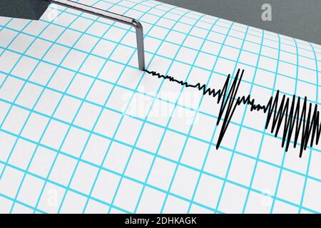 Seismograph tracing the curve that indicates seismic activity pen ...