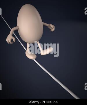 3D illustration of a cartoon egg character holding a blank sign ...