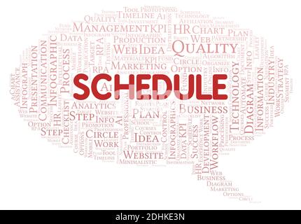 Schedule typography word cloud create with text only Stock Photo - Alamy
