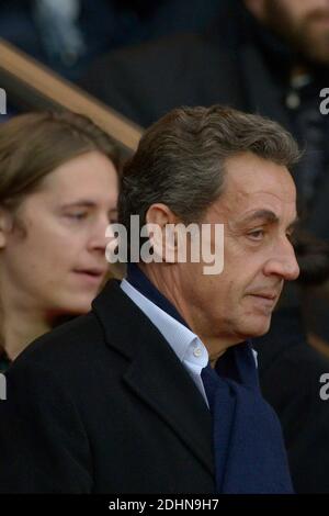 Nicolas Sarkozy in the stands attending the French First League soccer ...
