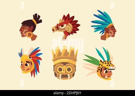 Aztec tribe people in wild desert landscape vector illustration ...