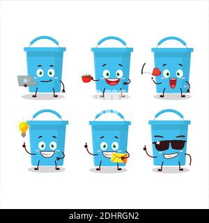Cartoon character of blue bucket with various chef emoticons. Vector ...