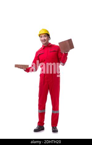 Young male mason with brick isolated on the white Stock Photo - Alamy