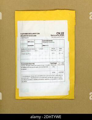 CN22 customs declaration document for international shipping, with ...