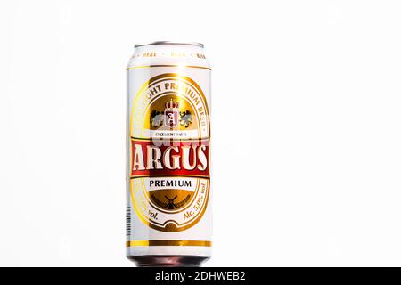 Argus Premium Lager beer. Lild supermarket own brand beer. Studio photo ...