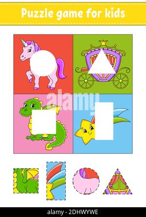 Vector fairytale cut and glue activity. Magic kingdom educational ...