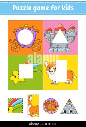 Vector fairytale cut and glue activity. Magic kingdom educational ...