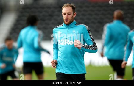 Derby County's Matt Clarke warming up before the Sky Bet Championship ...