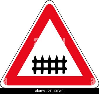 Railway gate crossing triangle sign vector - Traffic sign attention ...