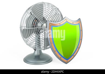 Table fan with shield. 3D rendering isolated on white background Stock ...