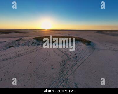 Sandy swamp near a beautiful lake, top view, drone camera Stock Photo ...