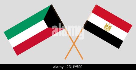 Egypt and Kuwait flags for official meeting against background of world ...