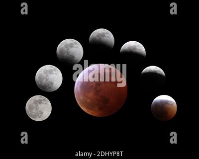 A semicircle of moons depicts the lead up to a solar eclipse Stock ...