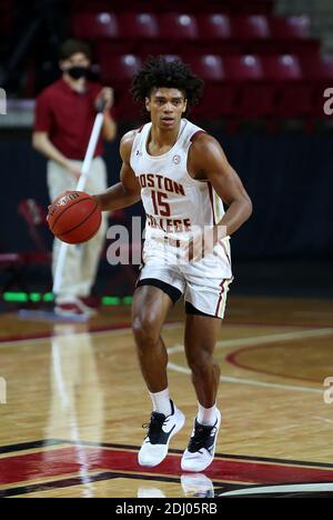 Boston College guard DeMarr Langford Jr. (5) works the ball against ...