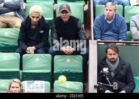Roschdy Zem with his son Chad in the VIP Tribune during French Tennis ...