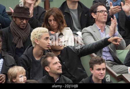 Roschdy Zem with his son Chad in the VIP Tribune during French Tennis ...