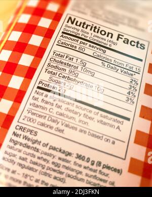 Nutrition information on pasta package Stock Photo - Alamy