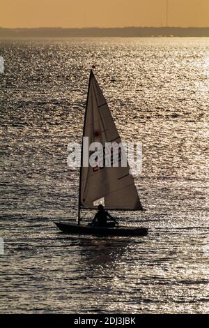 Sailing at sunset Bristol channel at Clevedon Stock Photo - Alamy