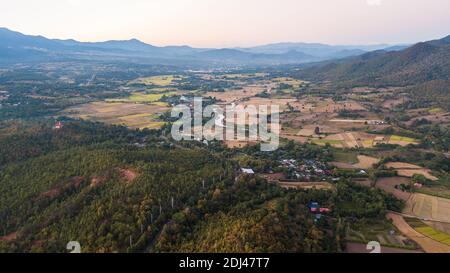 Aerial view Pai city. Pai is a small town in northern Thailand's Mae ...