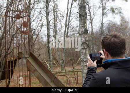 Scary and abandoned playground in a village near Pripyat, a ghost city ...