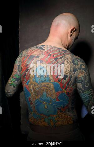 Male with irezumi back tattoo Stock Photo - Alamy