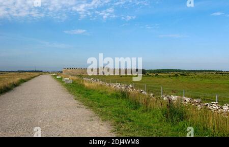 EKETORP Iron age fort in southeastern Öland helmets and shields to use for visitors Stock Photo ...