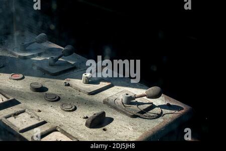Dusty Old Control Center In A Machine House Stock Photo - Alamy