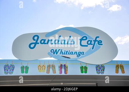 Jandals Cafe sign, Albert Street, Whitianga, Mercury Bay, Coromandel ...