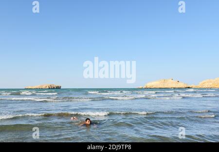 In oman coastline sea ocean gulf rock and beach relax near sky Stock ...