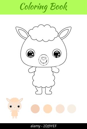 Coloring book little baby alpaca sitting. Coloring page for kids ...