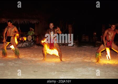 Polynesian Fire Dance, Tiki Village, Moorea Island, Society Islands ...