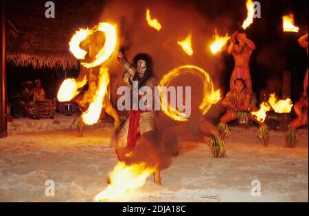 Polynesian Fire Dance, Tiki Village, Moorea Island, Society Islands ...