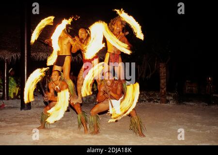 Polynesian Fire Dance, Tiki Village, Moorea Island, Society Islands ...