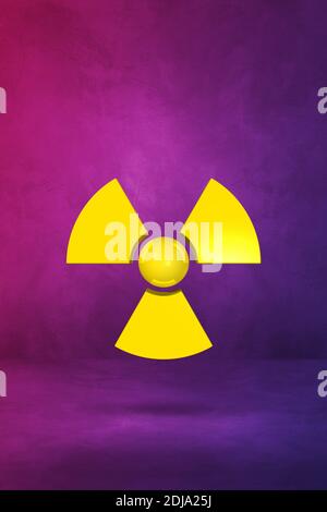 Radioactive symbol isolated on a purple studio background. 3D ...