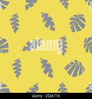 Mono print style scattered leaves seamless vector pattern background ...