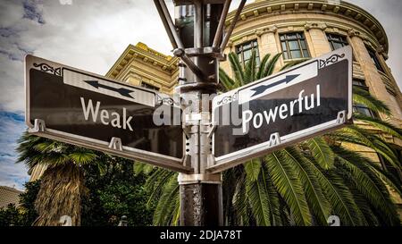 Street Sign the Direction Way to Powerful versus Weak Stock Photo - Alamy