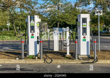 An Ecotricity electric vehicle charging point with a BP sign showing ...