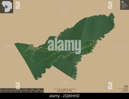 Pando, department of Bolivia. High resolution satellite map. Locations ...