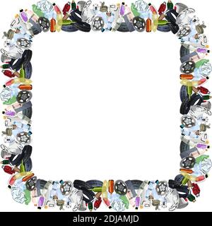 Different kinds of garbage. Square frame. The concept of ecology and ...