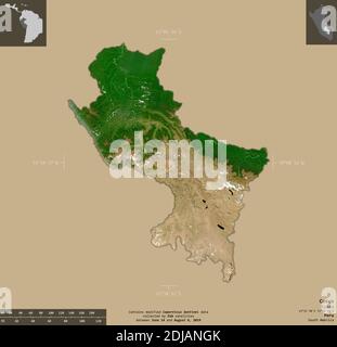 Cusco, region of Peru. High resolution satellite map. Locations of ...