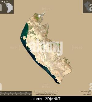 Ica, region of Peru. High resolution satellite map. Locations and names ...