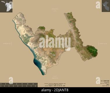 La Libertad, region of Peru. High resolution satellite map. Locations ...